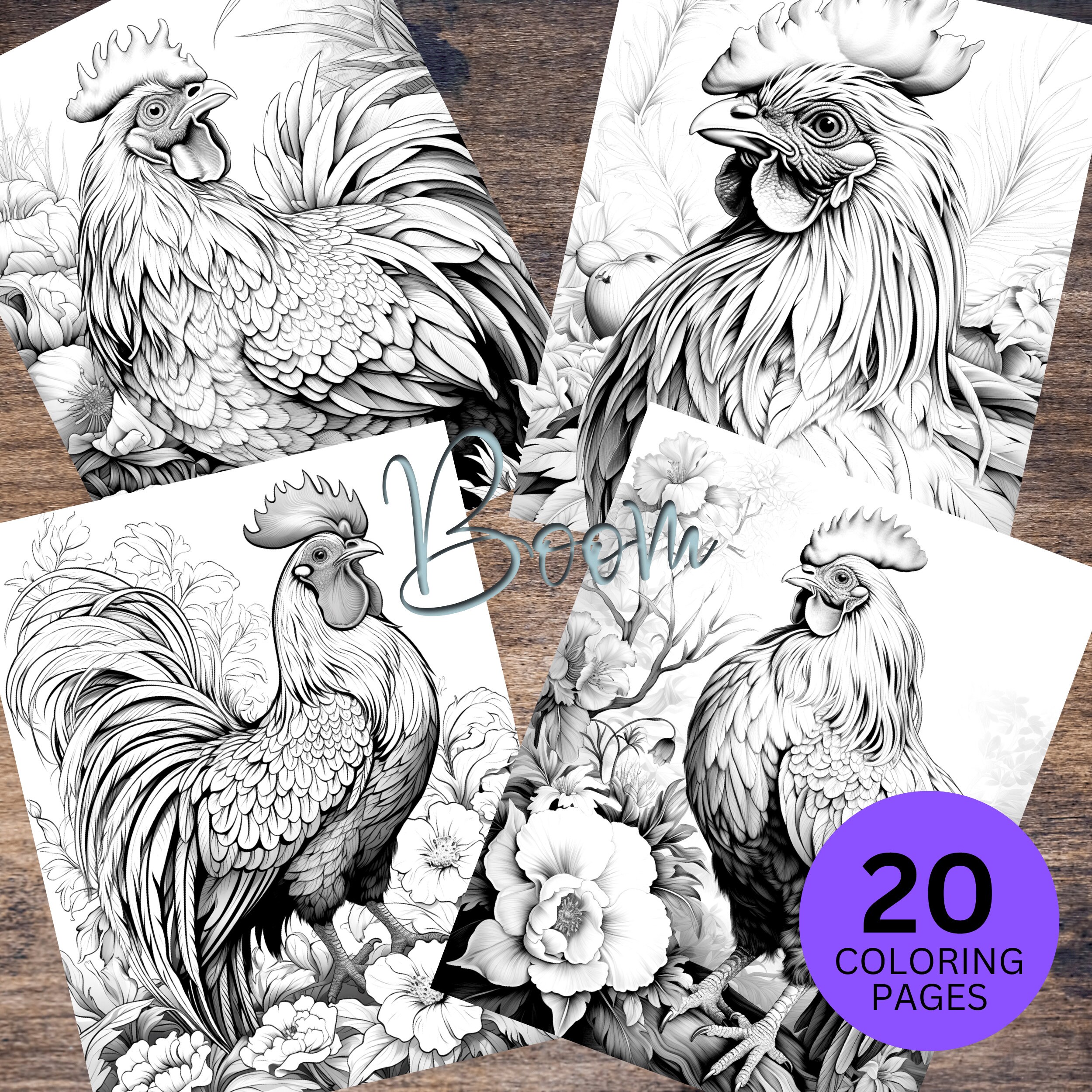 Roosters Coloring Pages Barnyard Roosters Coloring 20 - Etsy