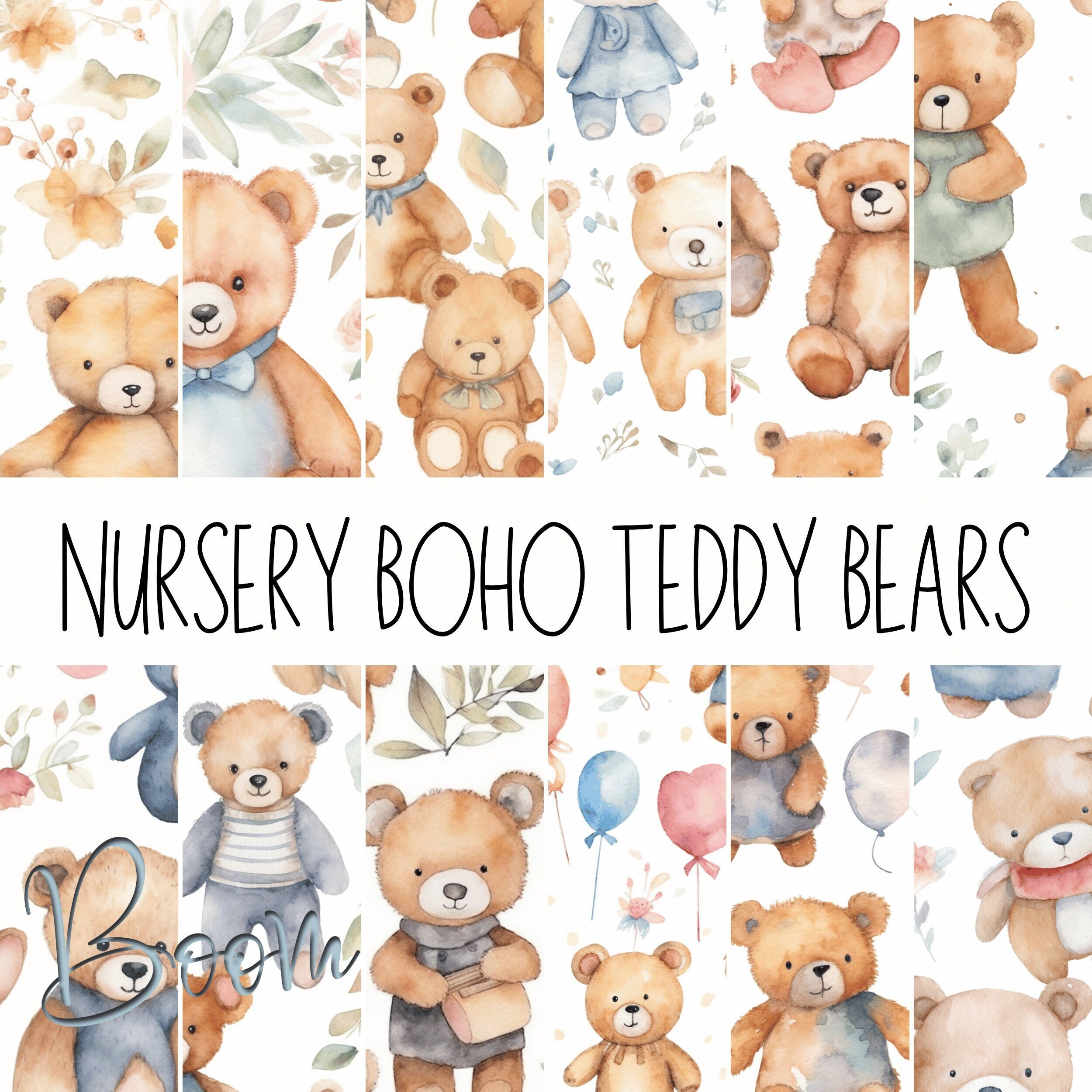 Boho Nursery Teddy Bears Pattern, Seamless Teddy Bear Pattern ...