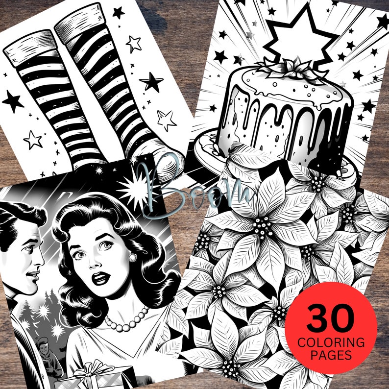 Christmas Pop Art Coloring Pages, Retro Comic Christmas Coloring Pages ...