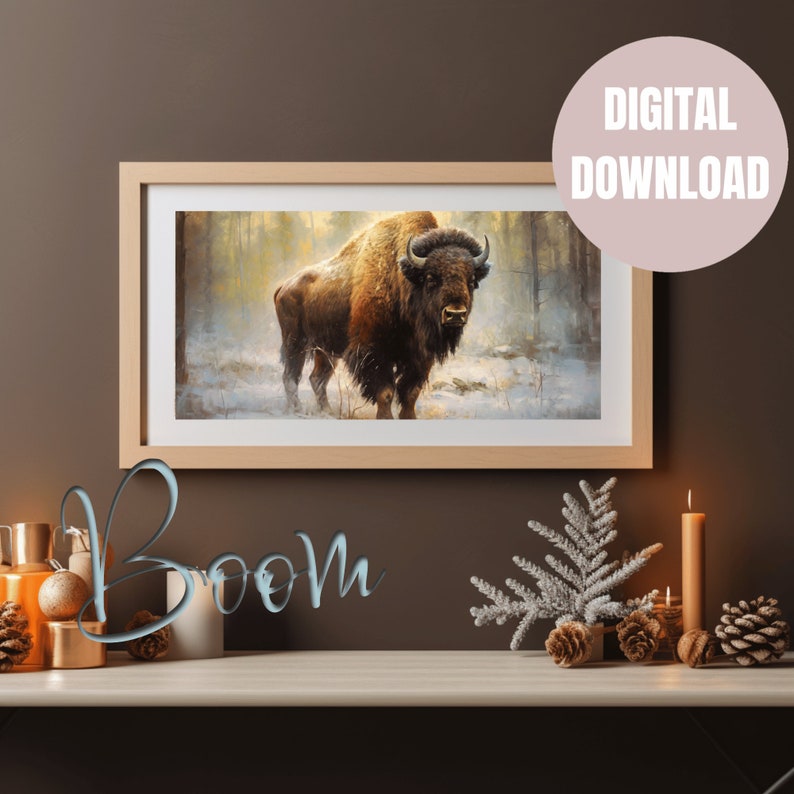 Bison Print, Winter Wildlife Scene, Bison Winter Scene Print, Bison in ...