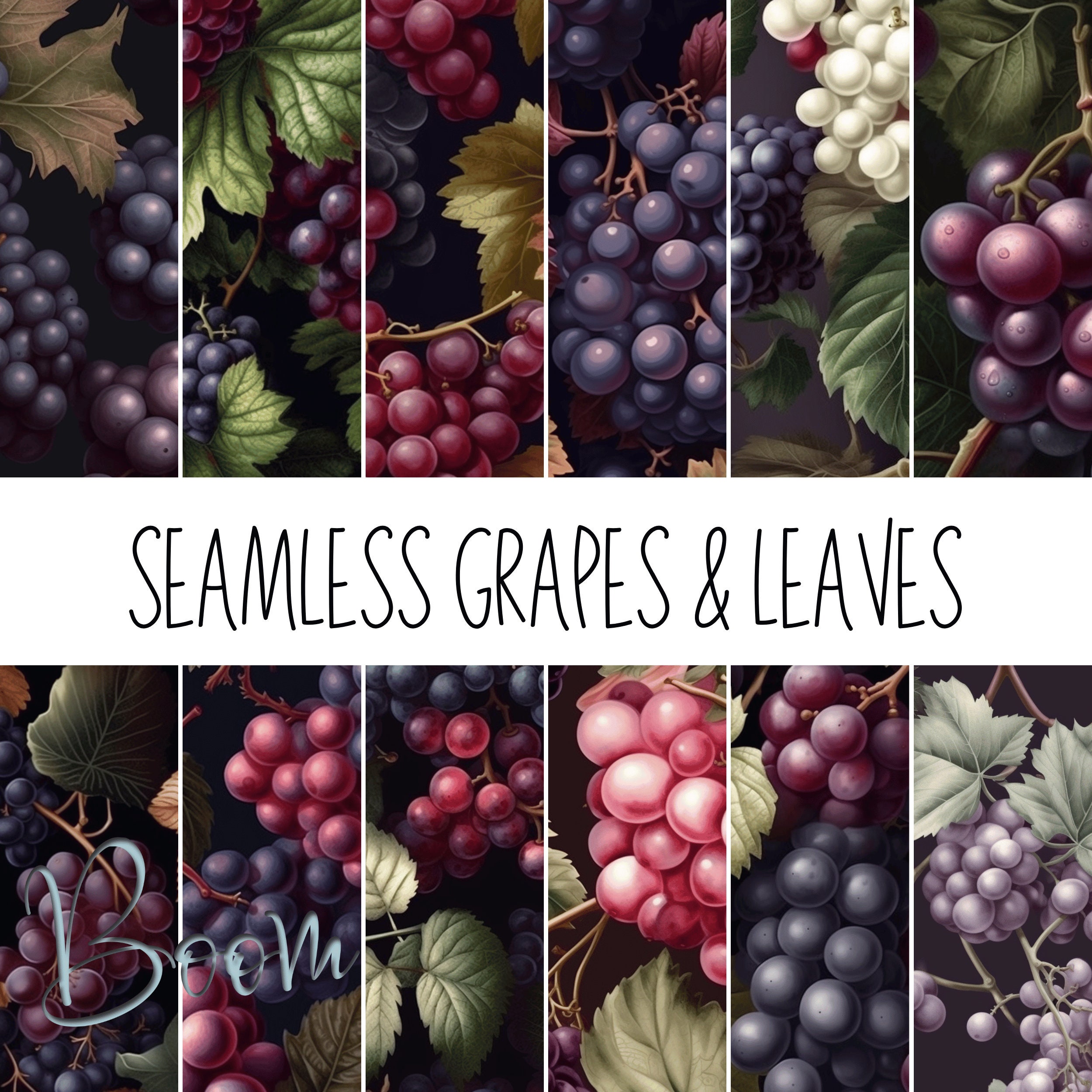 Seamless Grapes and Leaves, Seamless Pattern, Seamless Grapes, Grape ...