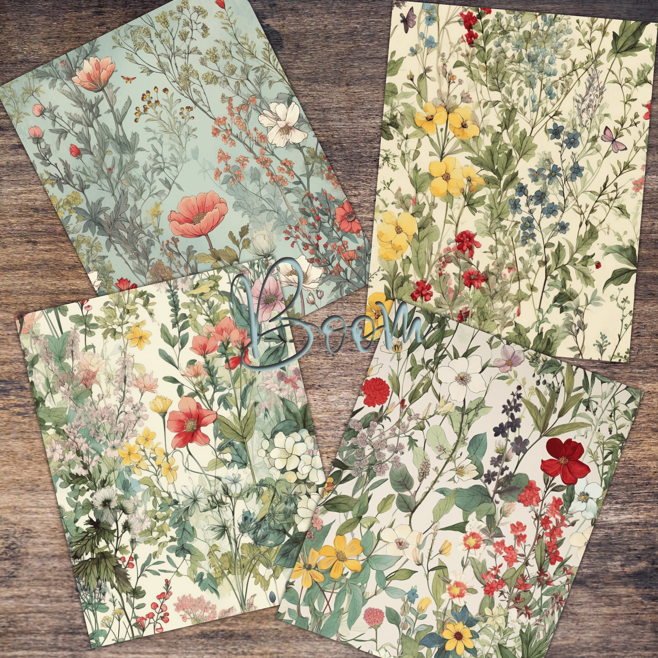 Botanical Wildflowers Papers, 8.5 X 11, Scrapbook Paper, Scrapbooking ...