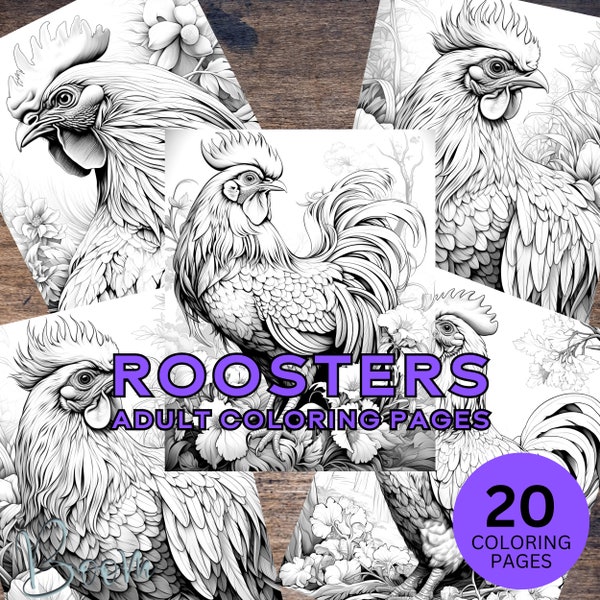 Rooster Coloring Pages for Adults - Etsy