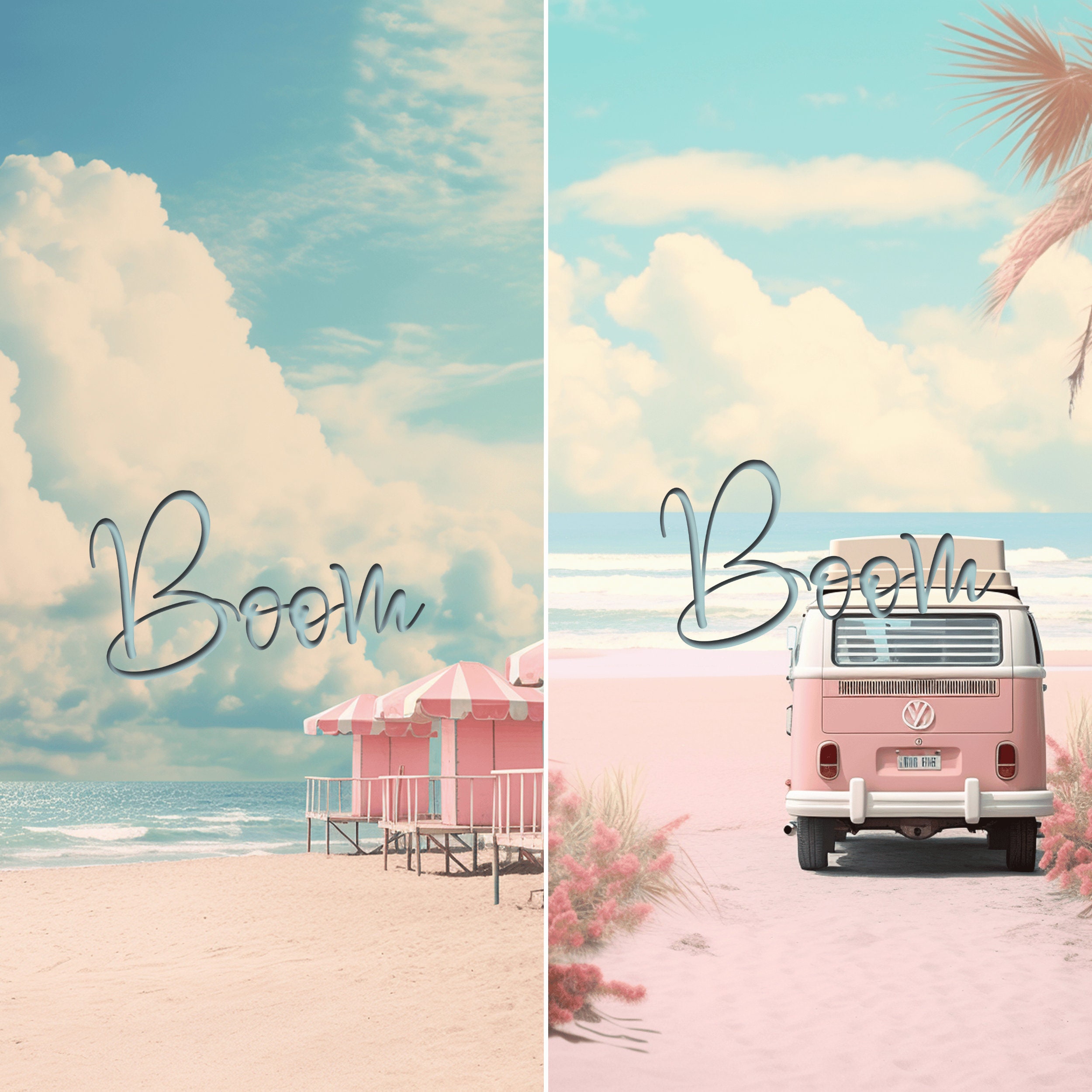 Retro Pinky Beach Scene, Retro Beach, Beach Vacation Pattern, Digital ...