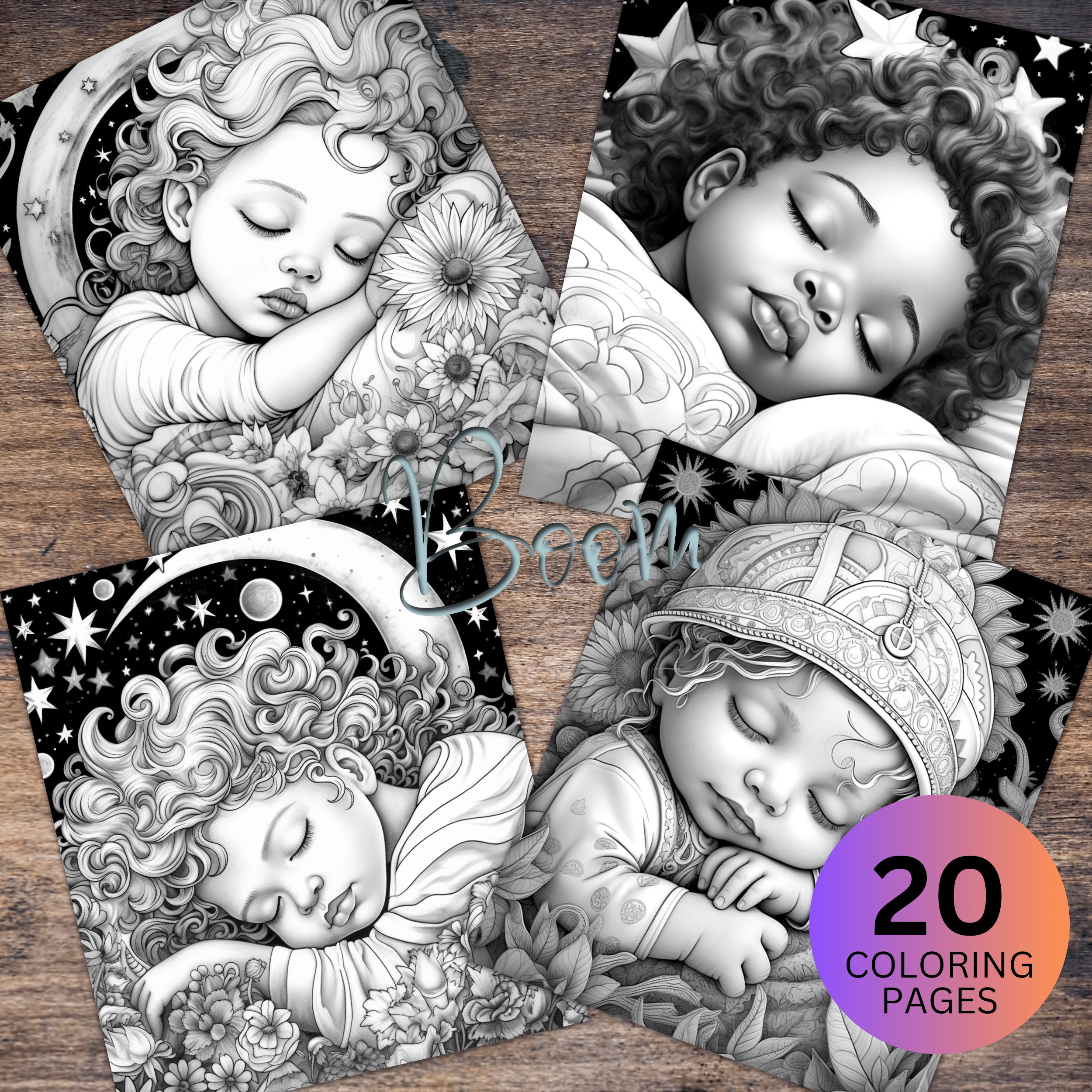 Star Babes Coloring Pages Greyscale Sleeping Babies Coloring - Etsy