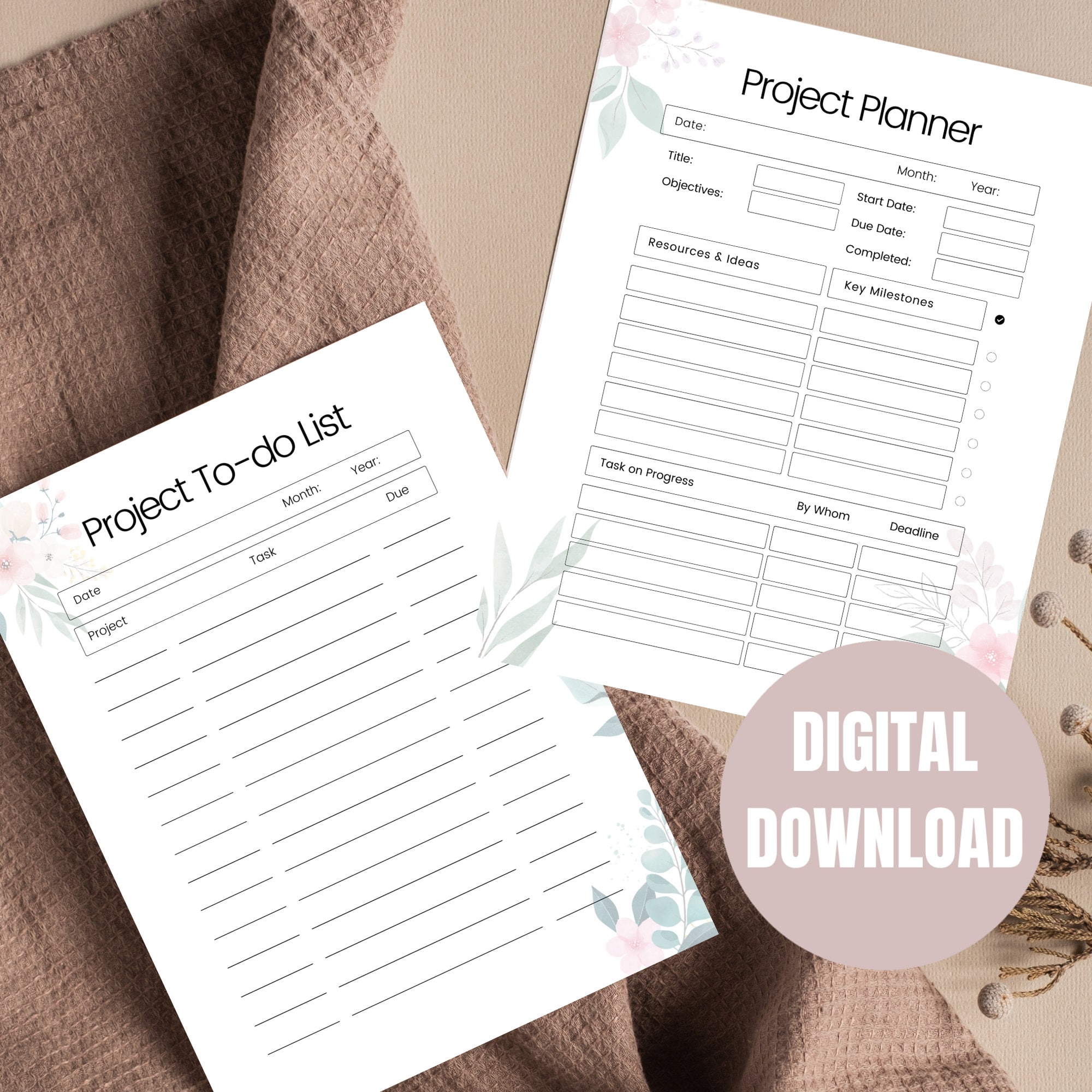 Printable Digital Download Floral Productivity Planner Meeting Notes ...