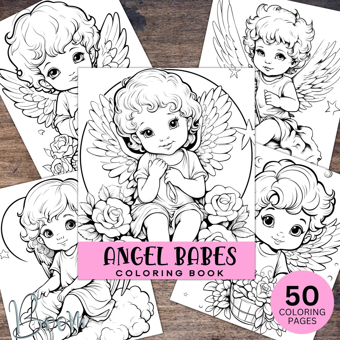 Angel Babes Coloring Pages, 50 Baby Angels, Adults Kids Coloring Pages ...
