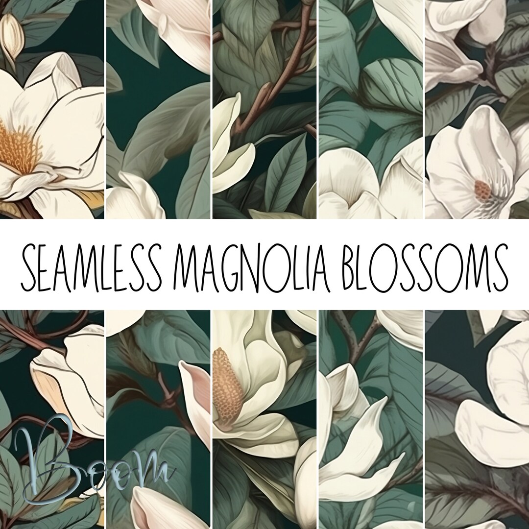 Seamless Magnolia Blossoms Digital Paper, Seamless Pattern, Watercolor ...