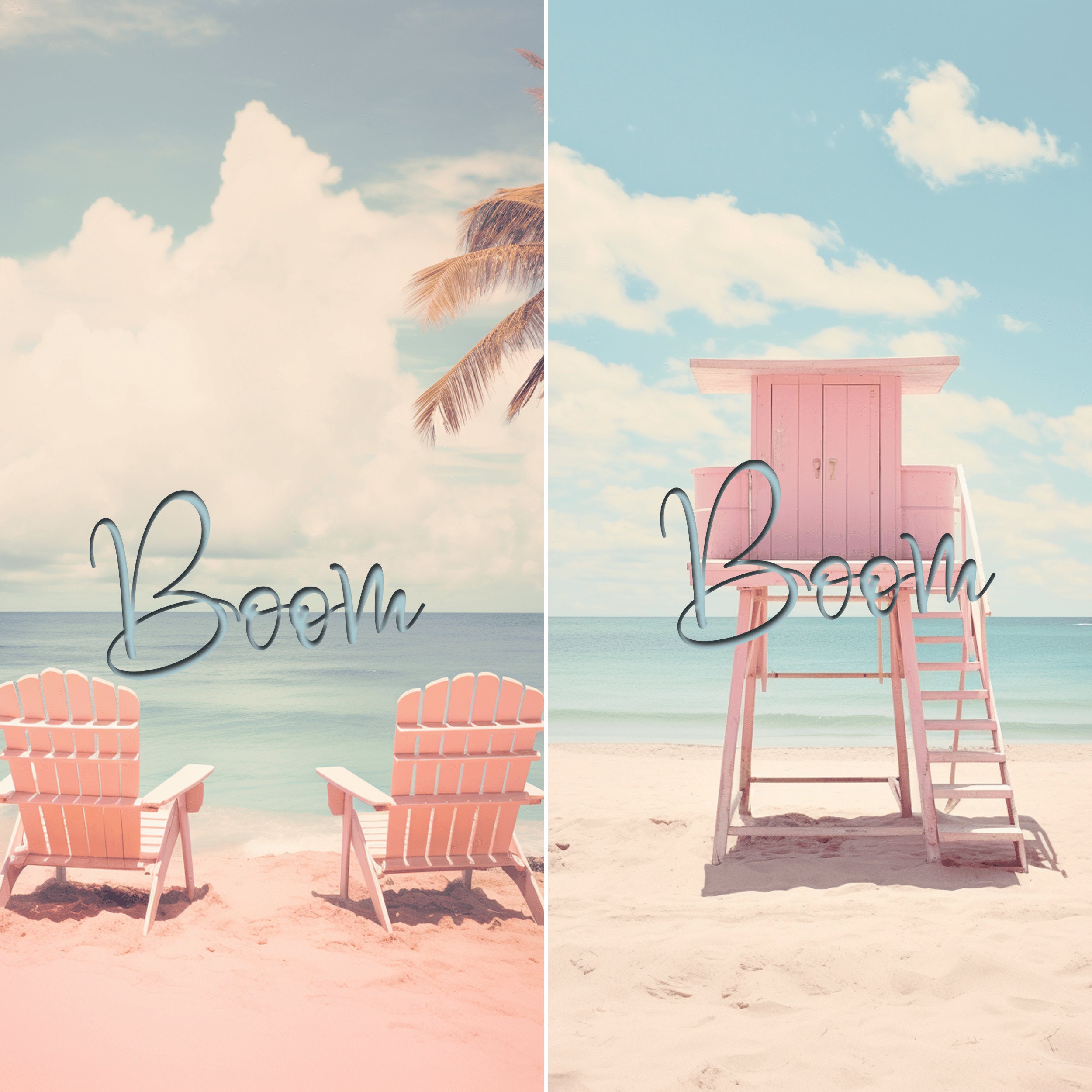 Retro Pinky Beach Scene, Retro Beach, Beach Vacation Pattern, Digital ...