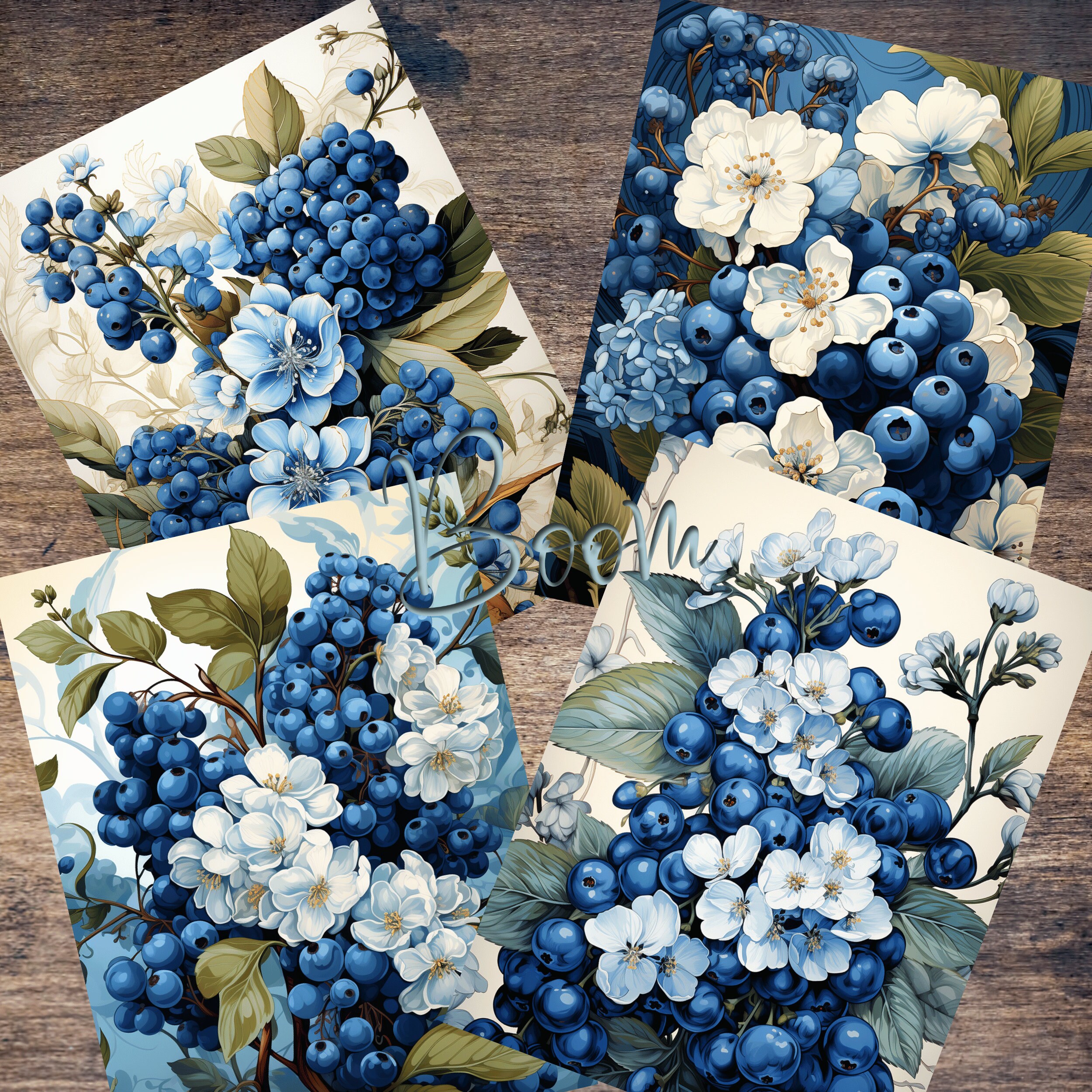 Vintage Blueberries, 8.5 X 11, Berry Pattern, Berry Lovers, Scrapbook ...