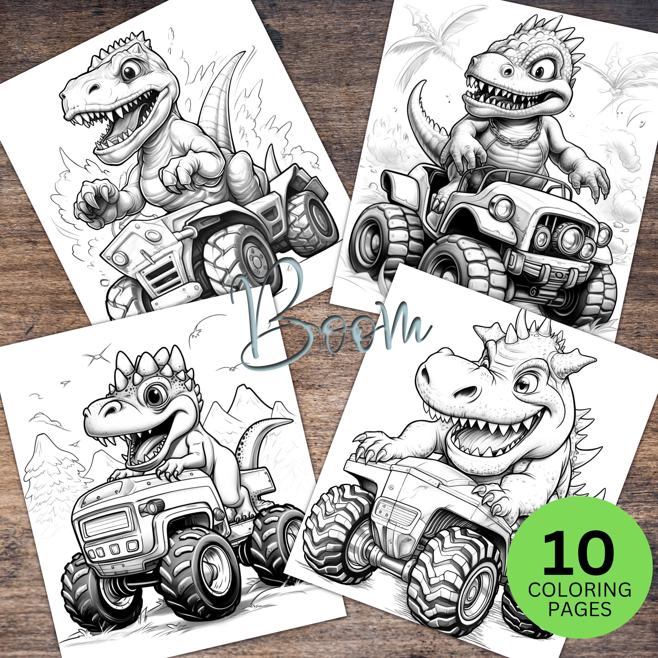 Dino Truckin Coloring Pages, 10 Dinosaurs, T-rex Coloring Pages ...