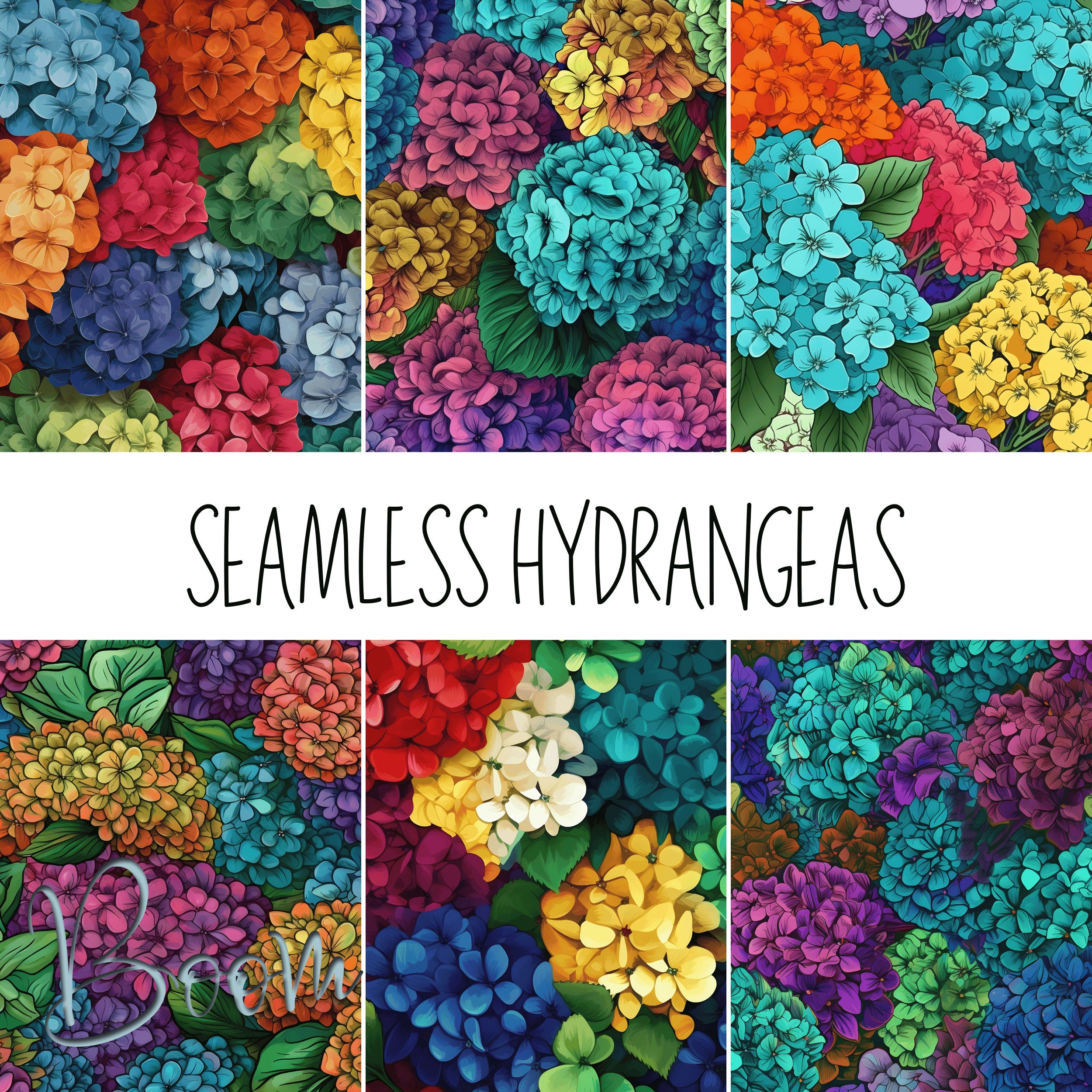 Seamless Colorful Hydrangeas Patterns, Hydrangeas Craft Paper, Seamless ...