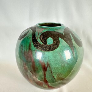 Raku Emerald Green & Copper Carved Design Vase 8x7 - Etsy