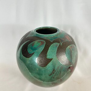 Raku Emerald Green & Copper Carved Design Vase 8x7 - Etsy