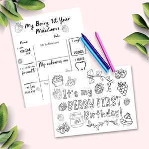 Berry First Birthday Coloring Page, Berry 1st Printable Milestone Board ...