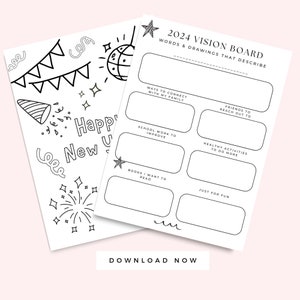 2024 Vision Board Printable for Kids, New Years Eve Coloring Page, New ...