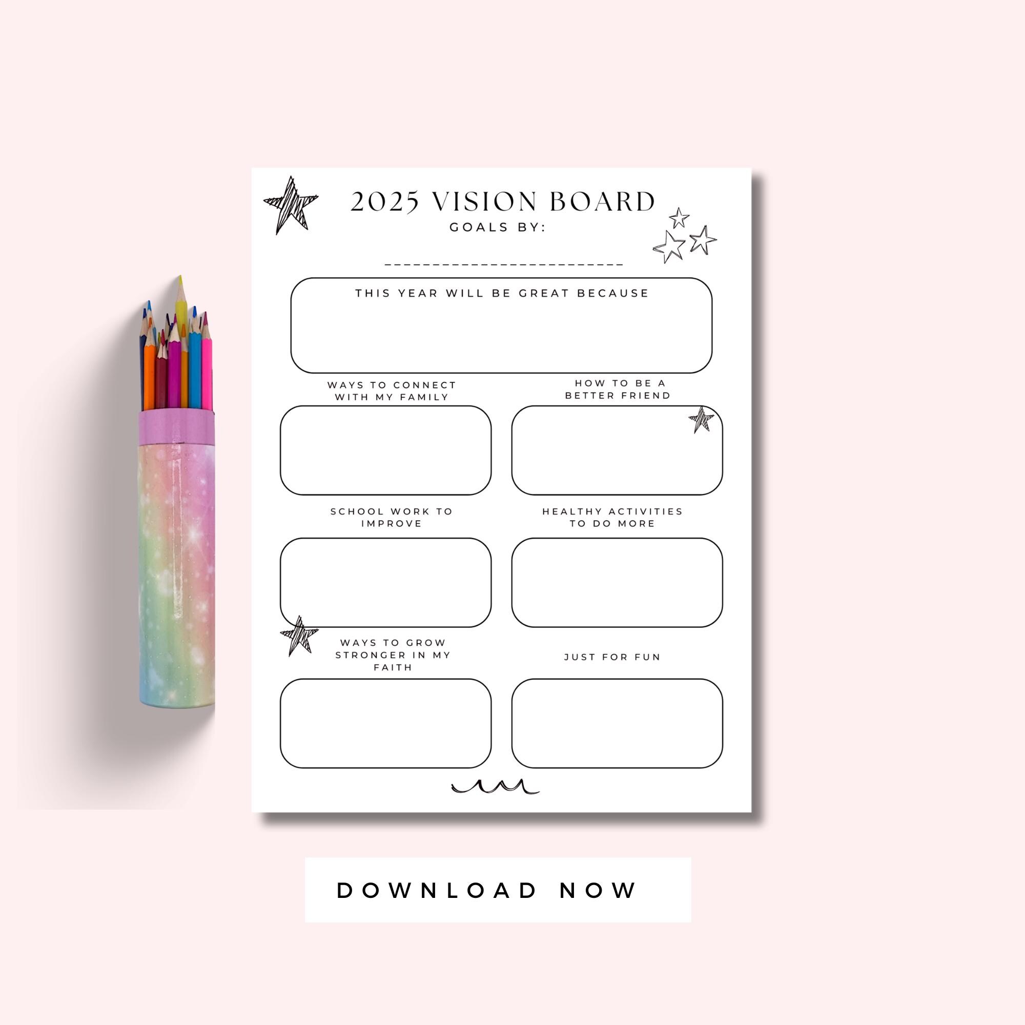 2025 Vision Board Printable for Kids, Home Learning Activity, Kids ...