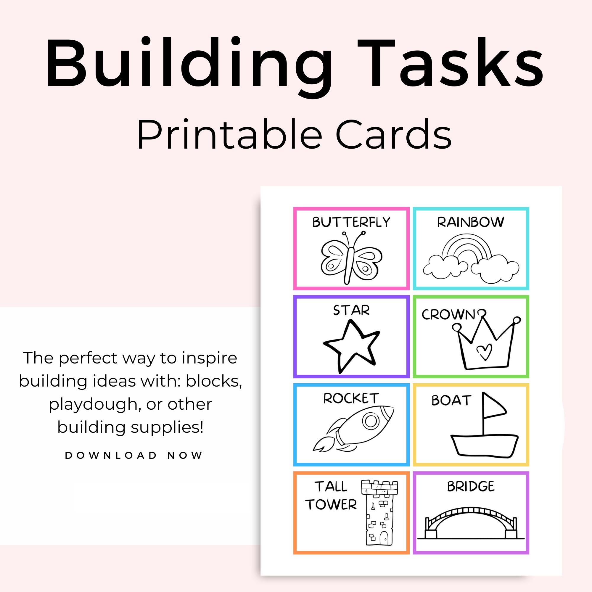 Building Task Cards for Kids, Printable Building Prompts for Kids ...