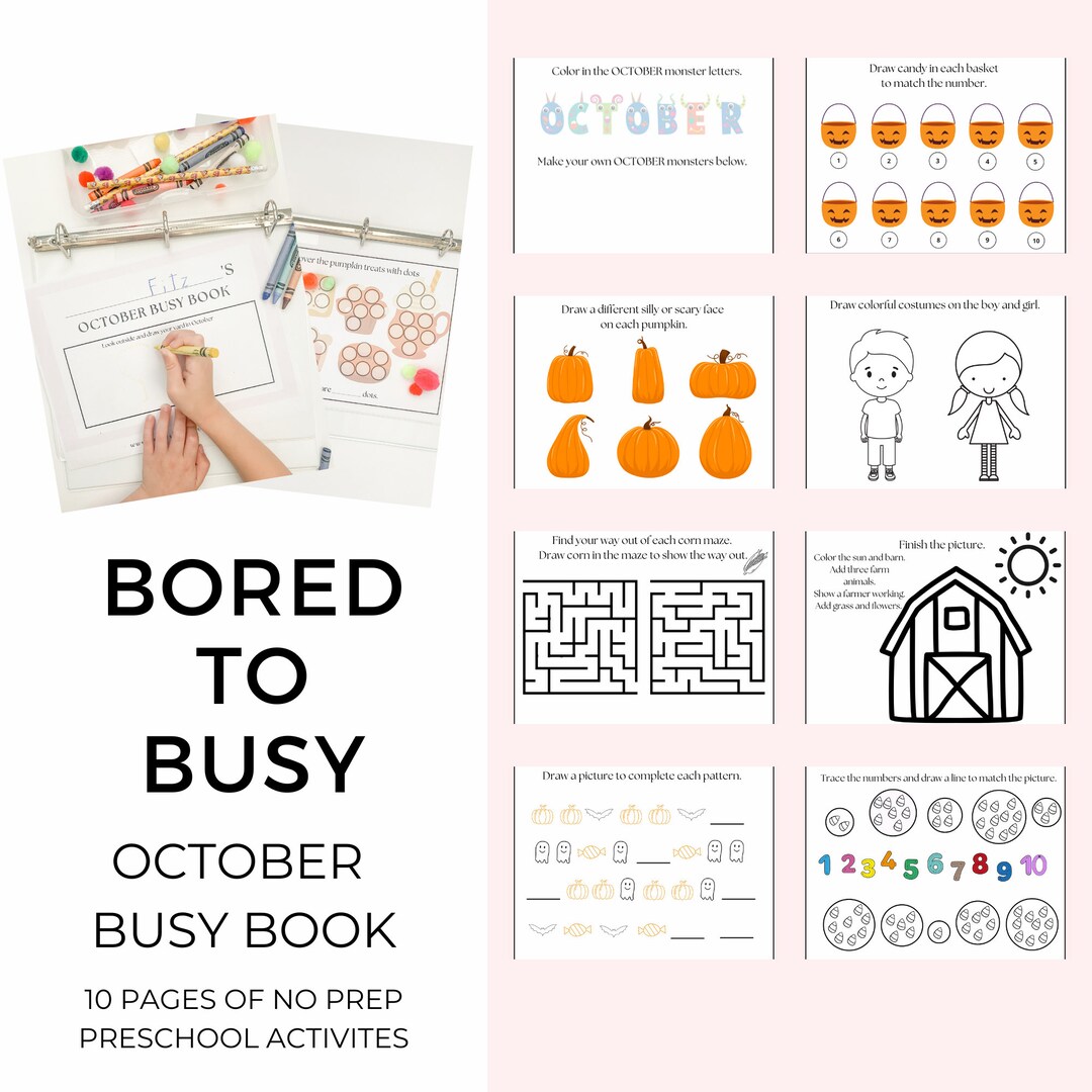 October Busy Book, Printable Preschool Busy Book, Halloween Worksheets ...