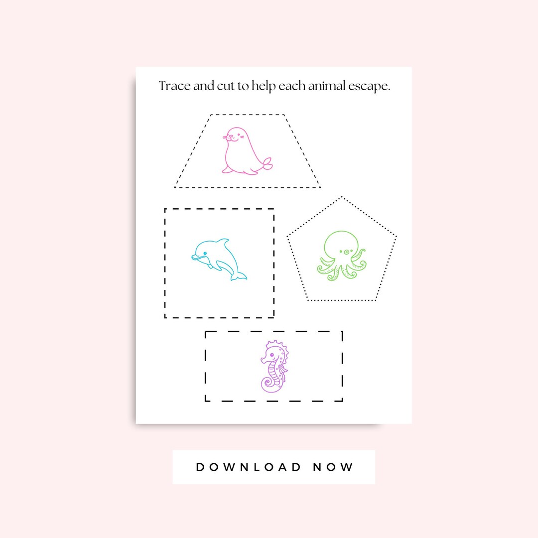 Cutting Activities for Preschool Printable, Ocean Animal Themed ...