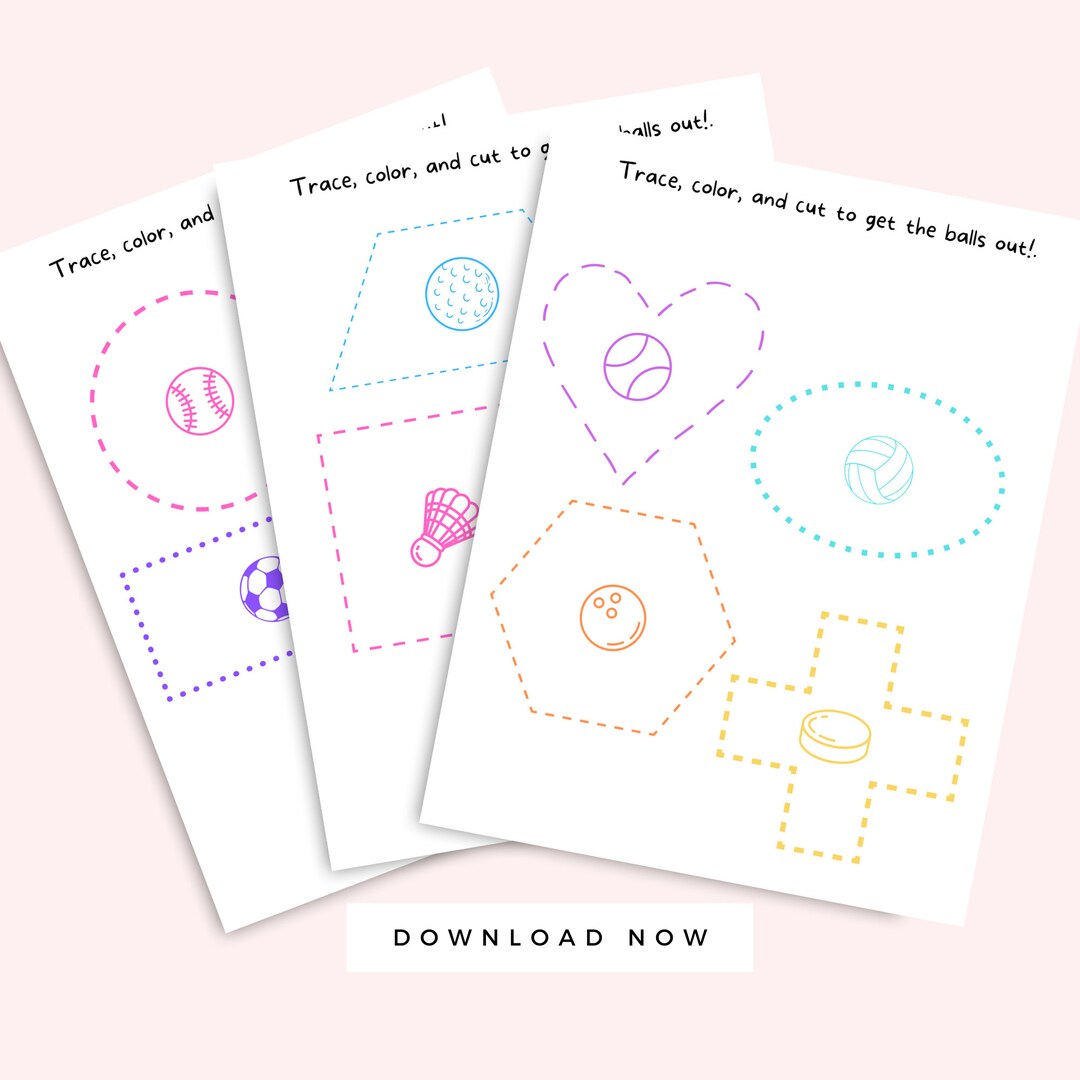 Sports Themed Shapes Preschool Cutting and Tracing 3 Pack, Kid Activity ...