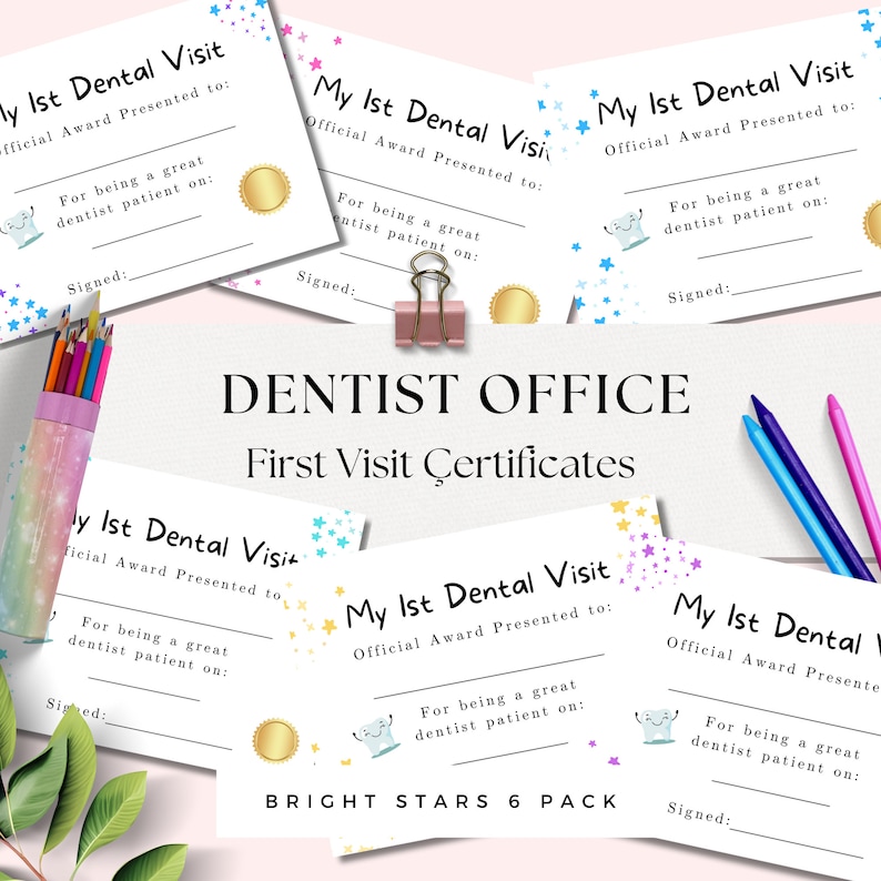 My 1st Dental Visit Official Certificate, Dentist Office Printable ...