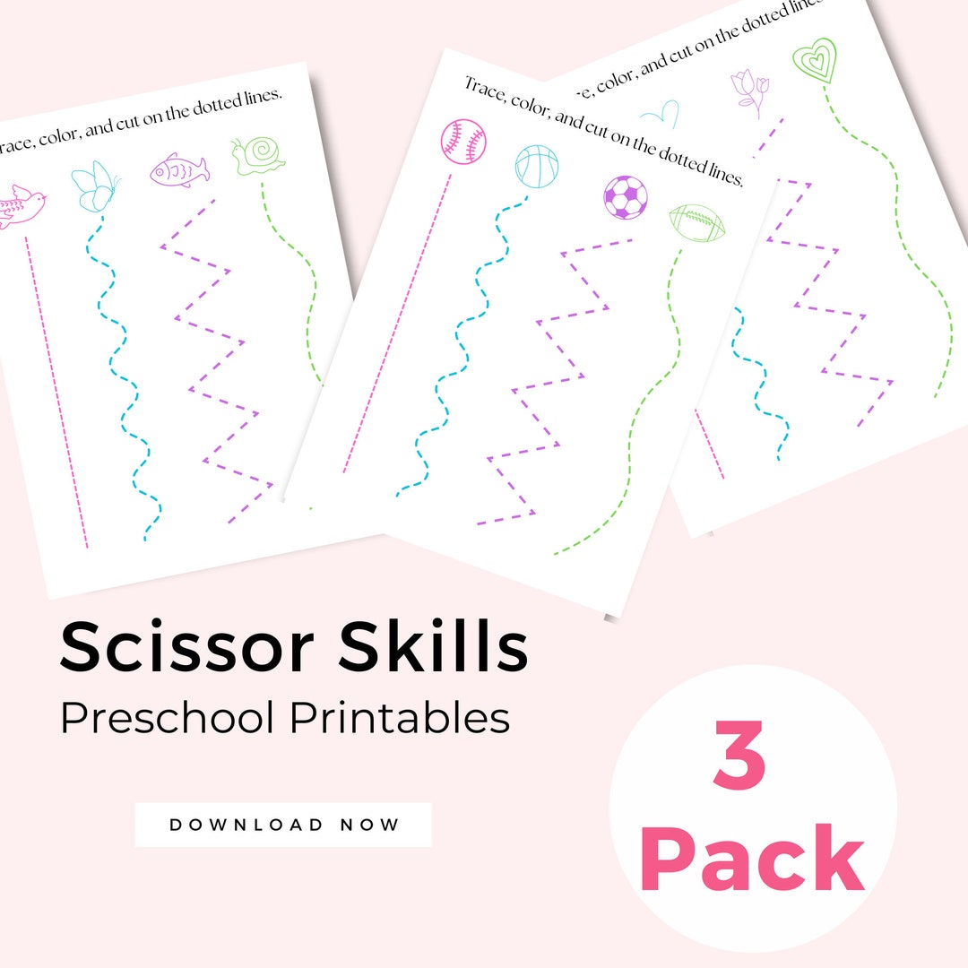 Scissor Skills for Preschool Printables, 3 Pack Worksheets Color ...