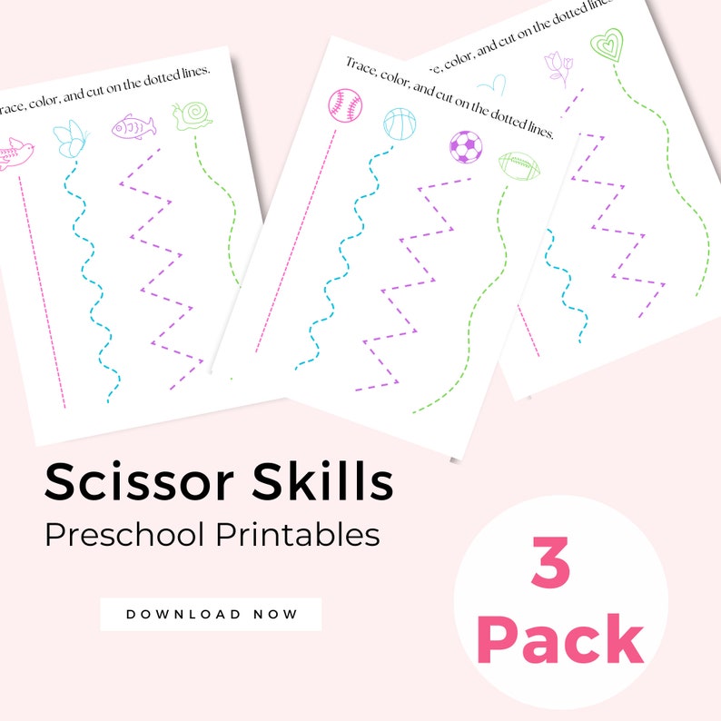 Scissor Skills for Preschool Printables, 3 Pack Worksheets Color ...