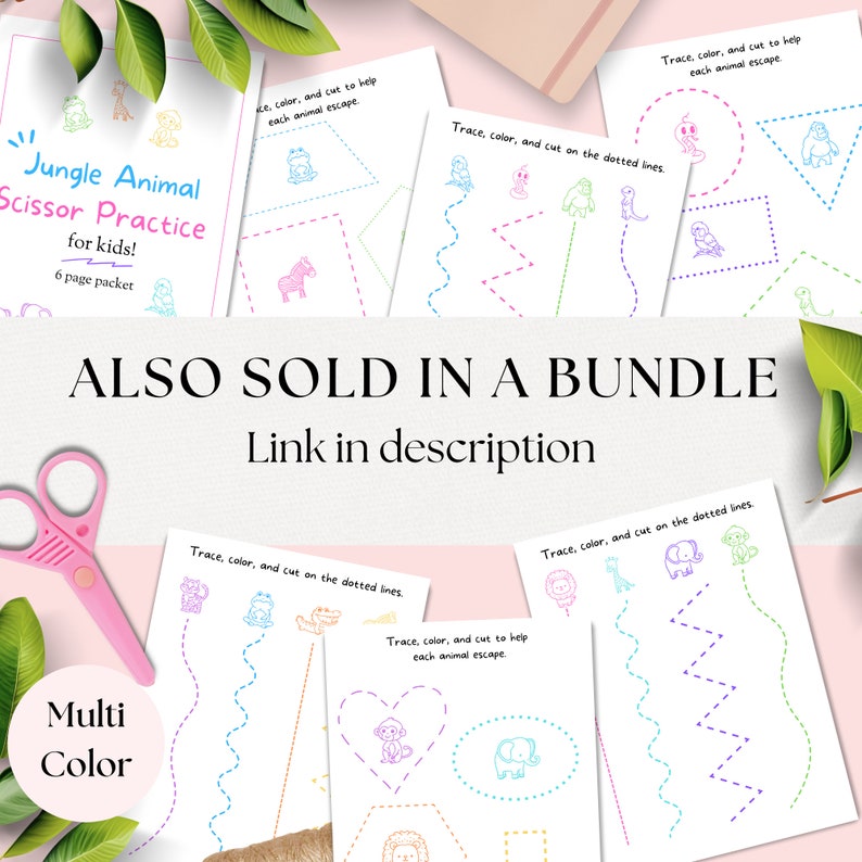 Jungle Animals Preschool Cutting and Tracing Shapes Practice ...