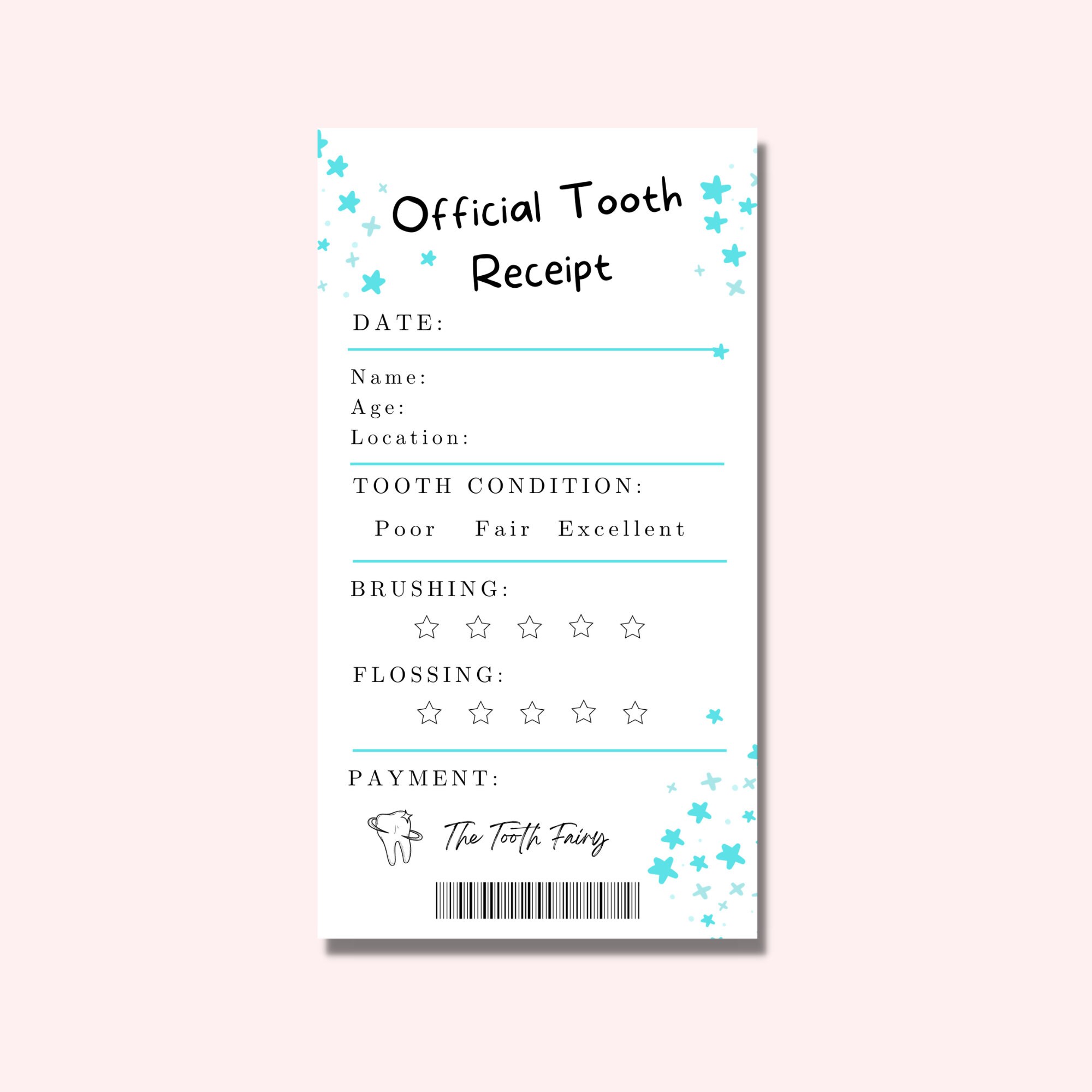 Tooth Fairy Letter and Lost Tooth Receipt for Kids Printable, Tooth ...