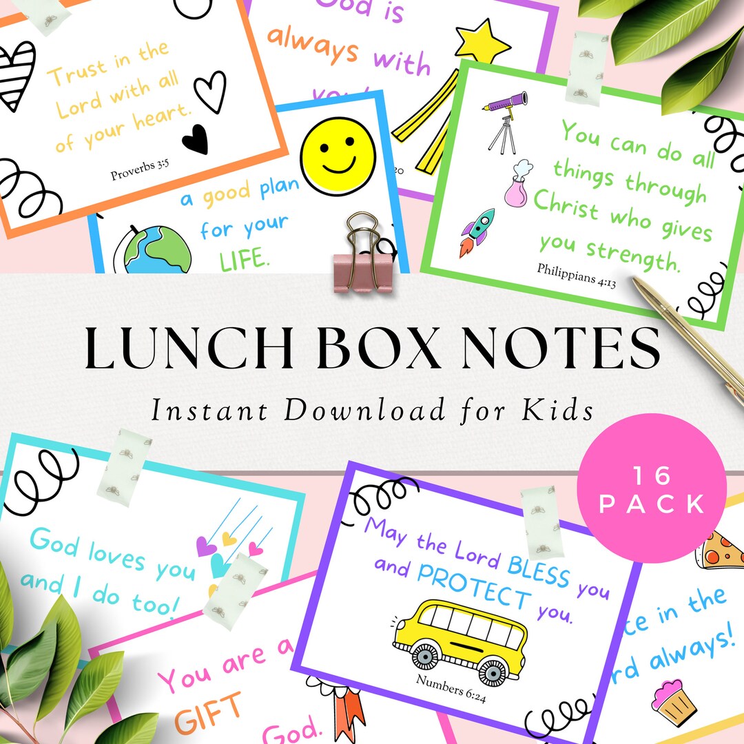 Christian Lunch Box Notes for Kids, Printable Encouraging Cards, Cute ...