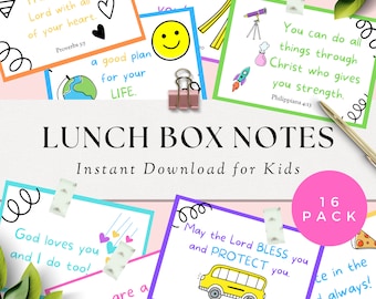 Christian Lunch Box Notes for Kids, Printable Encouraging Cards, Cute ...