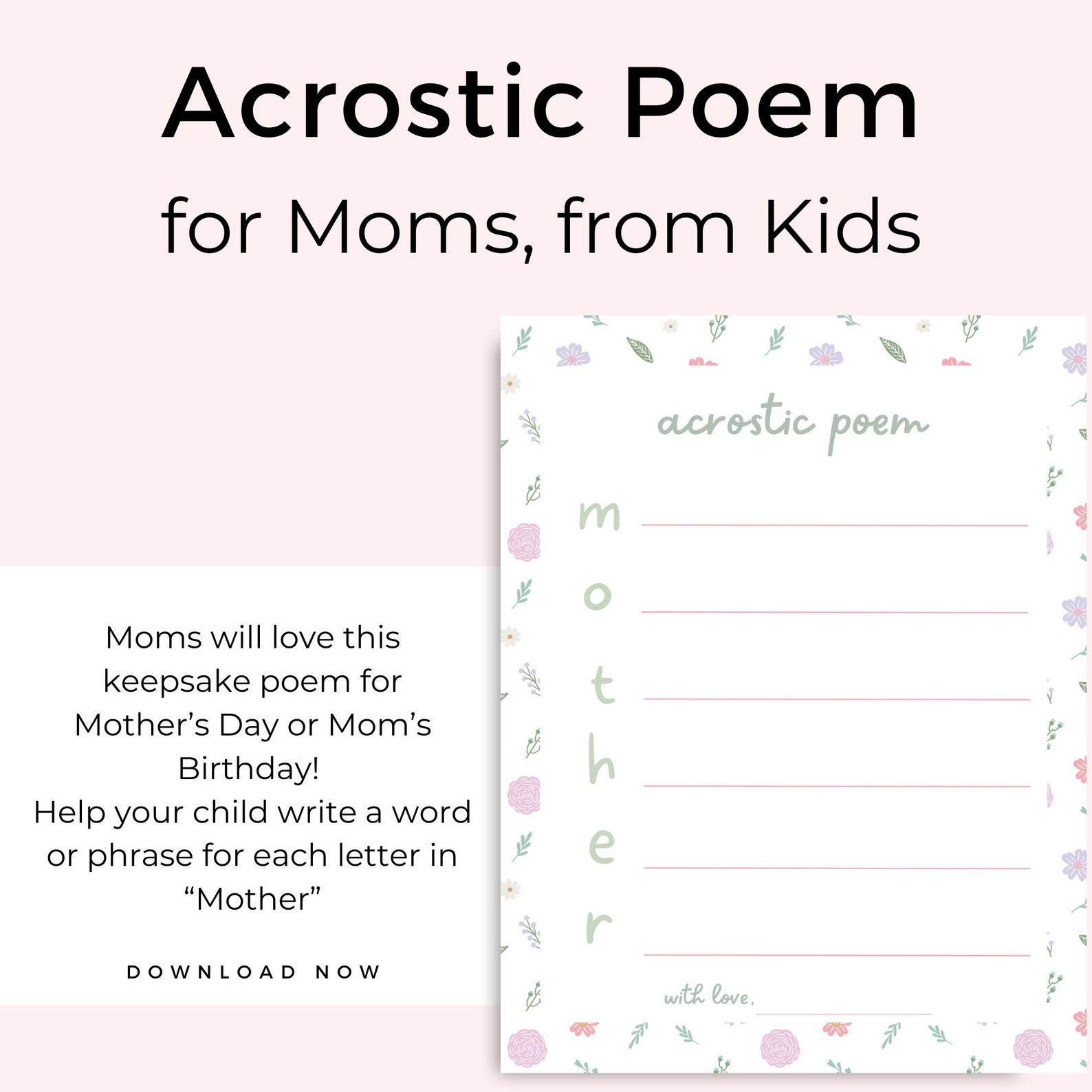 Mother's Day Letter From Kids, Mom's Birthday Card Printable Gift ...