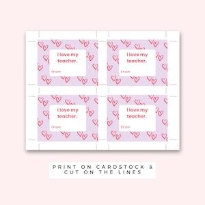 Printable Valentine Cards for Teachers, Instant Download Valentine's ...