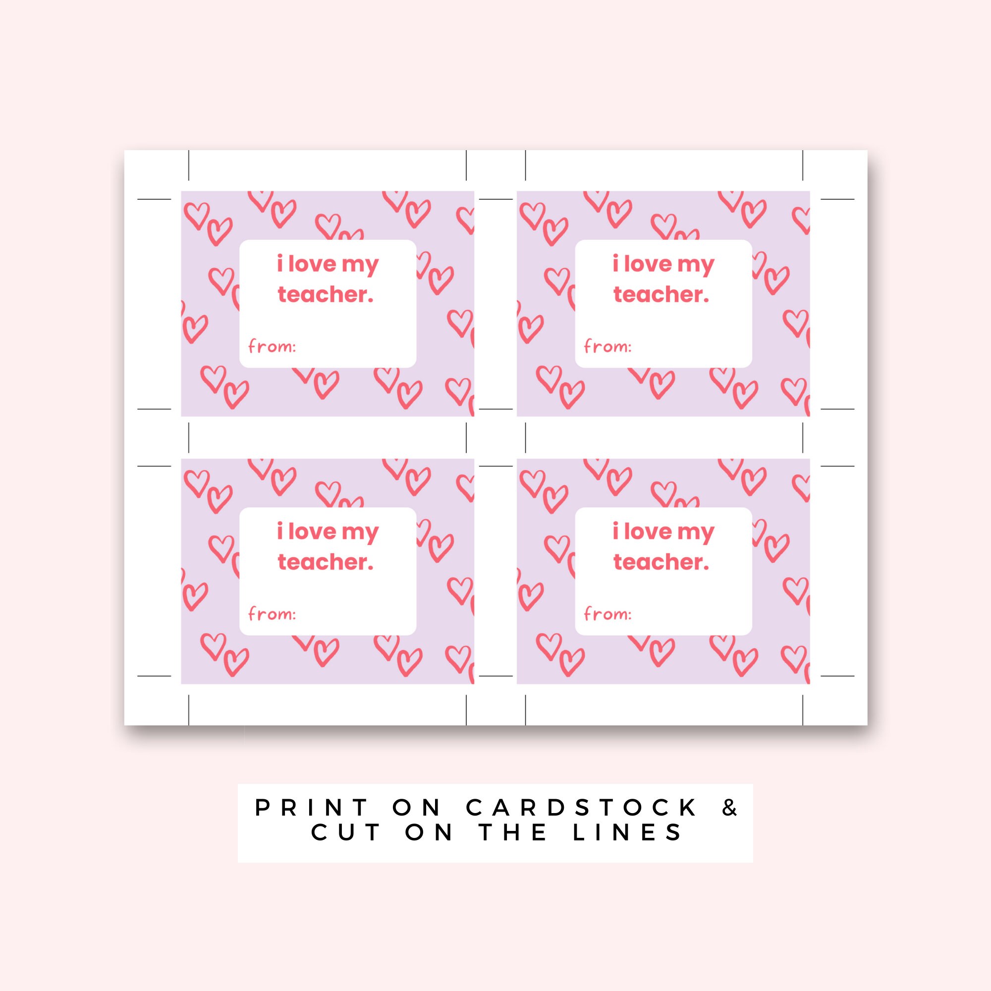 Printable Valentine Cards for Teachers, Instant Download Valentine's ...