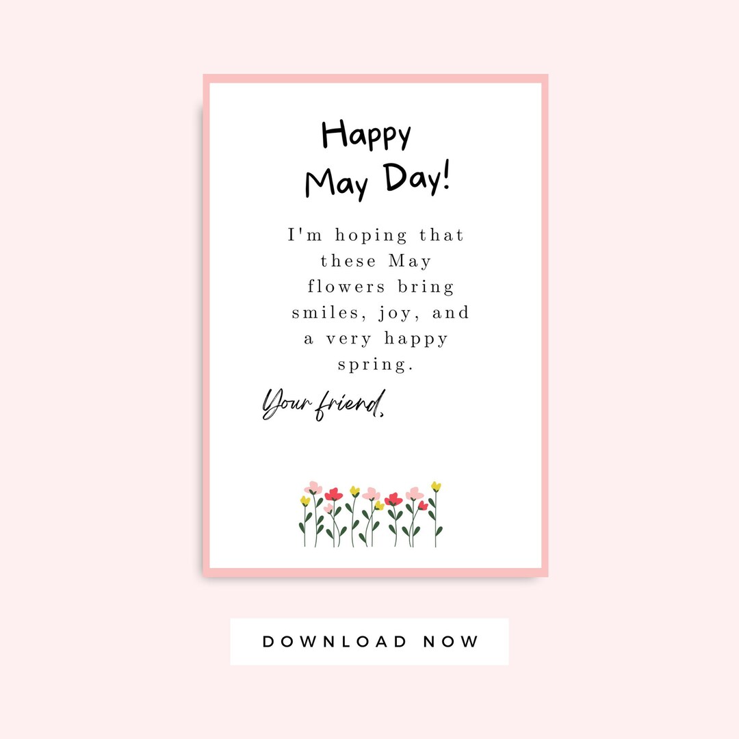 May Day Letter for Kids Printable 2 X 3.5 Cards, May Day Flowers Note ...