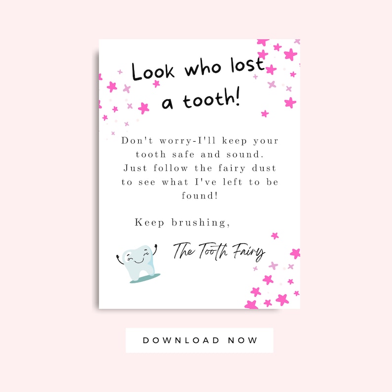 Tooth Fairy Letter for Kids Printable, Bright Pink Tooth Fairy Note ...