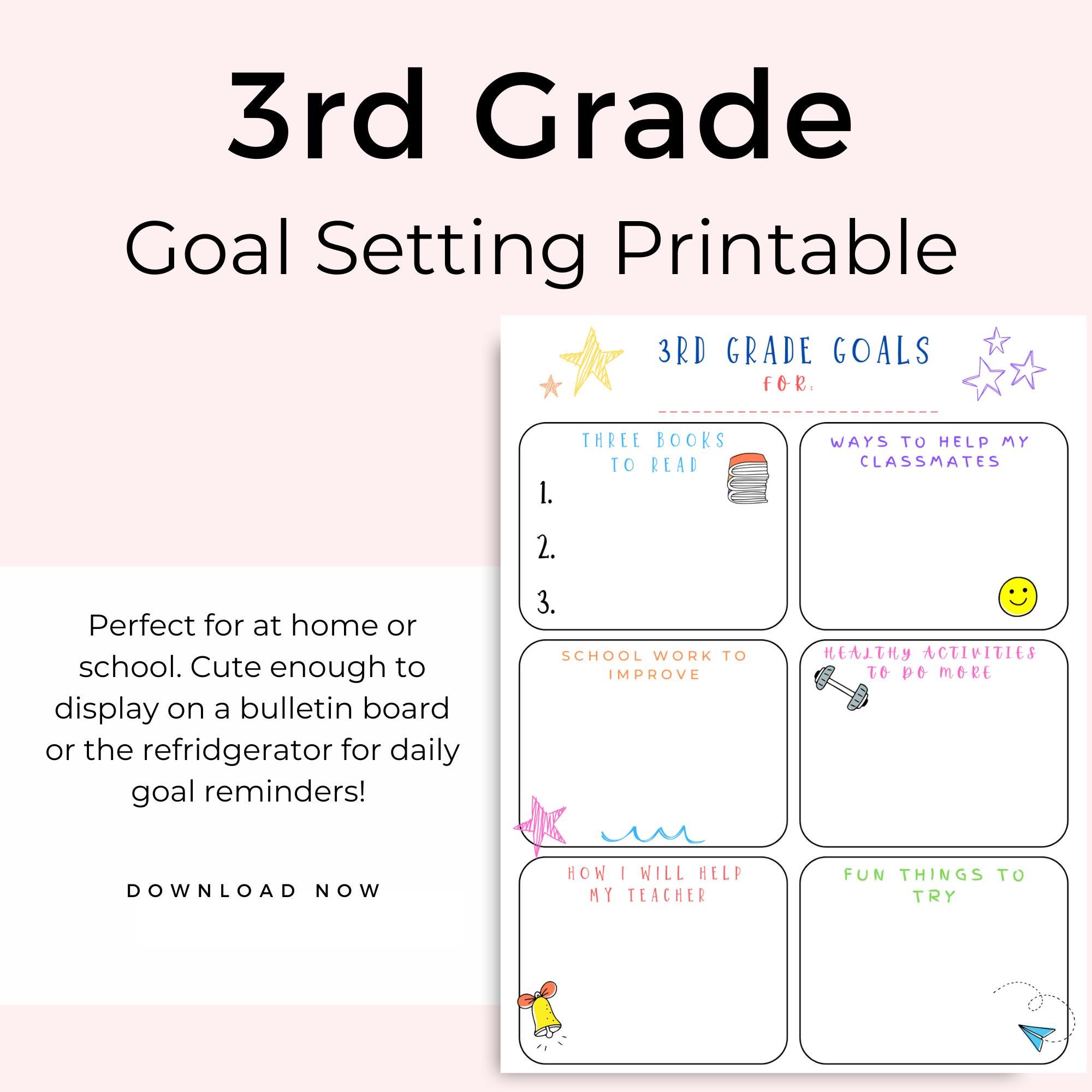 Third Grade Goals Worksheet Printable, Back to School 3rd Grade Vision ...