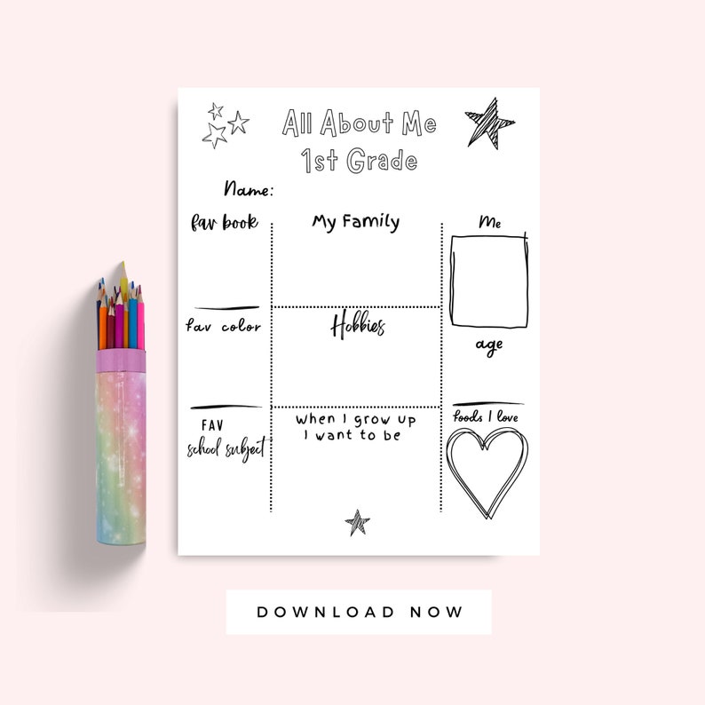 All About Me 1st Grade Printable Worksheet, First Grade Classroom All ...