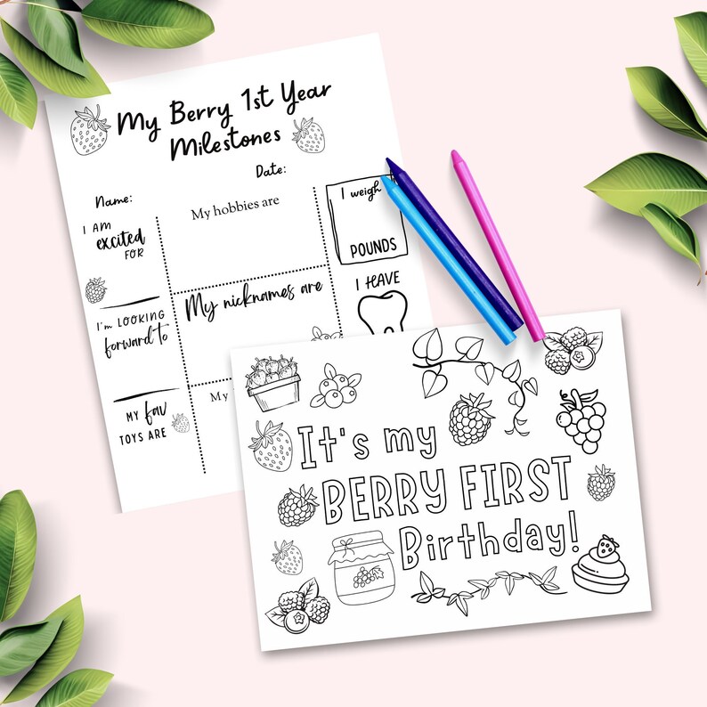 Berry First Birthday Coloring Page, Berry 1st Printable Milestone Board ...