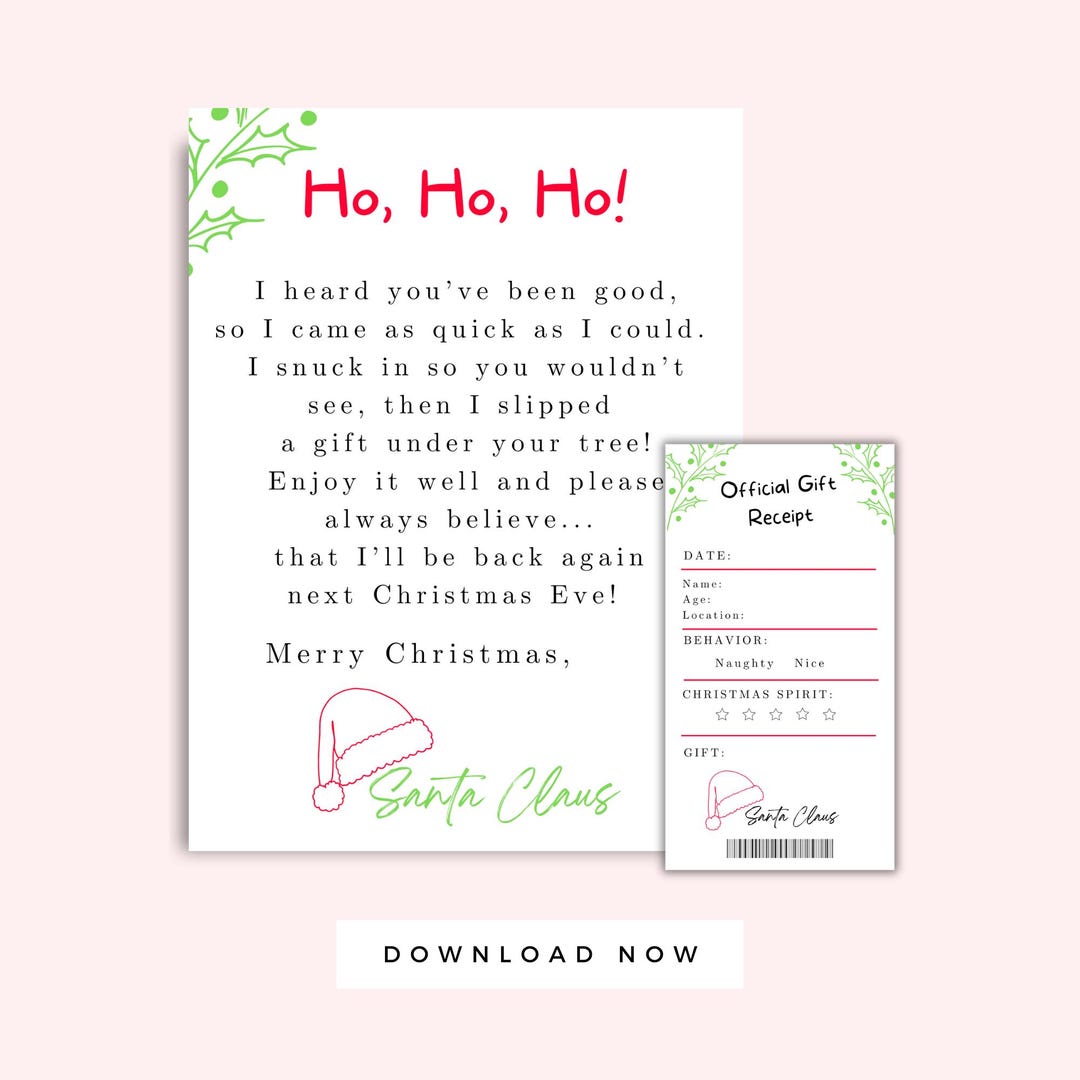 Santa Letter for Kids Printable, Printable Santa Receipt, 2 Pack Santa ...