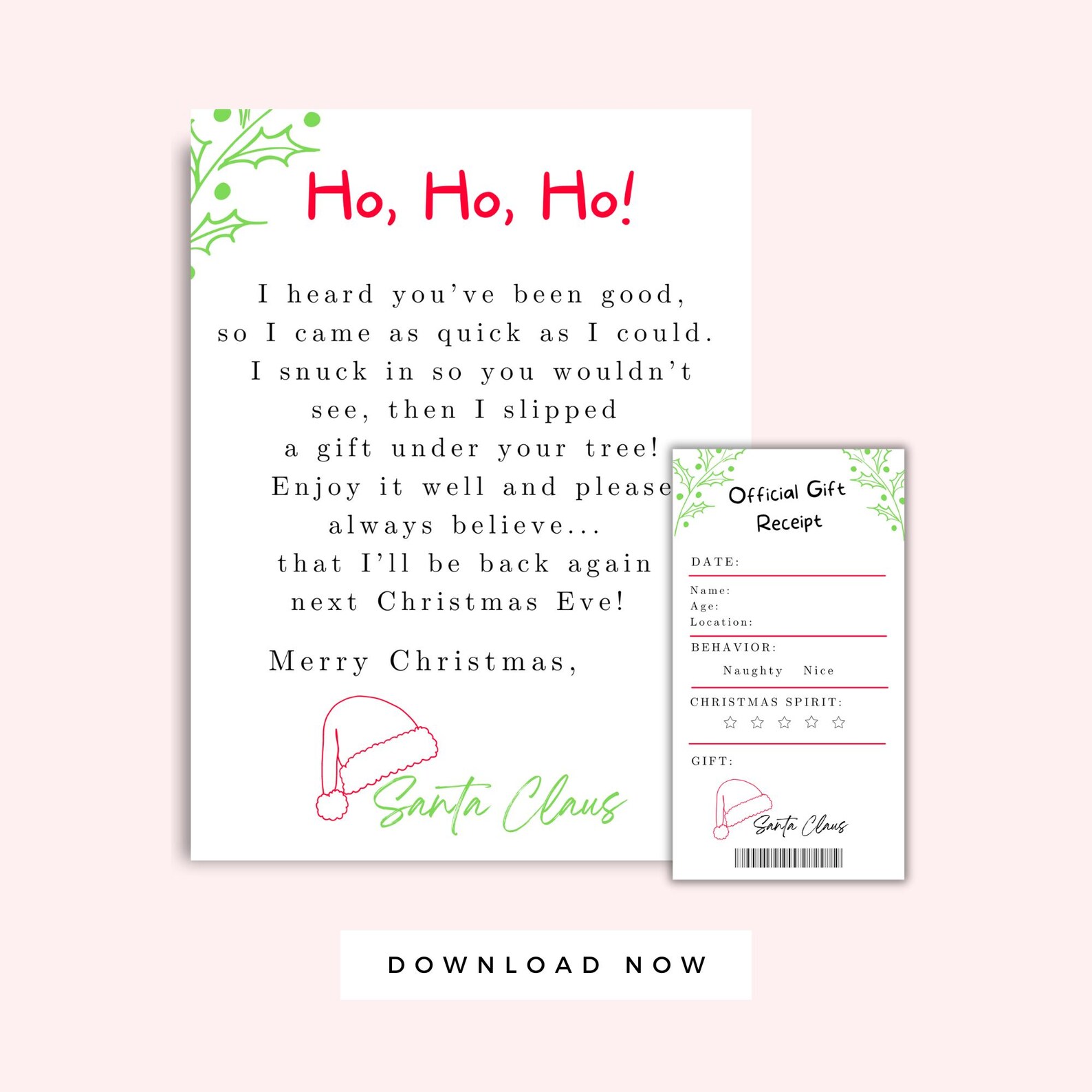 Santa Letter for Kids Printable, Printable Santa Receipt, 2 Pack Santa ...