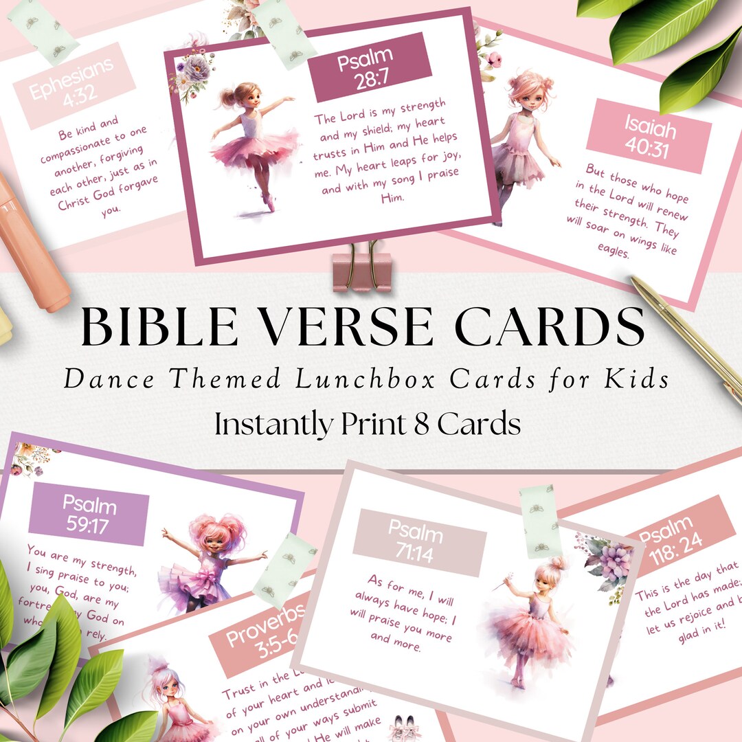 Printable Bible Verse Lunch Box Notes for Kids Ballet Dance Theme ...