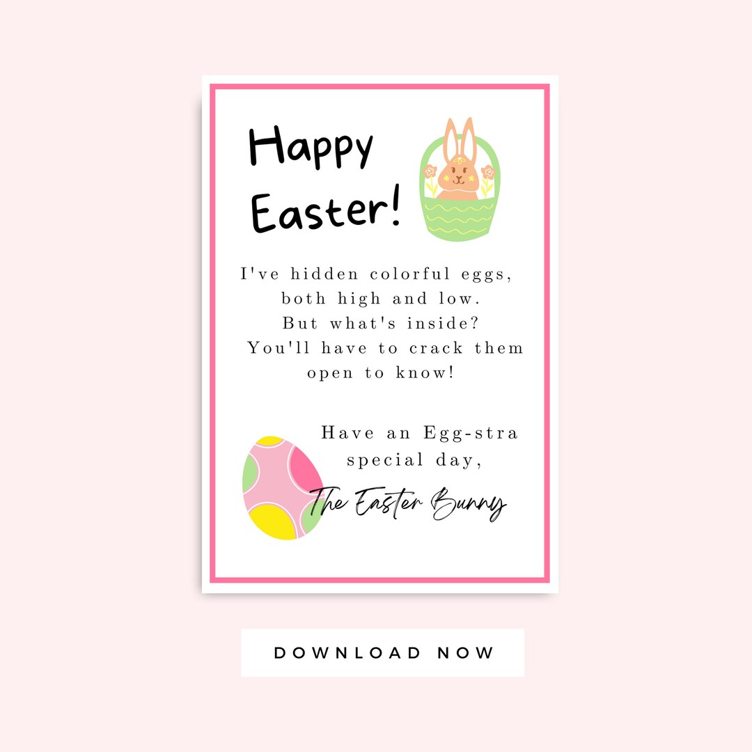Simple Easter Bunny Letter for Kids Printable, Multicolor Easter Bunny ...