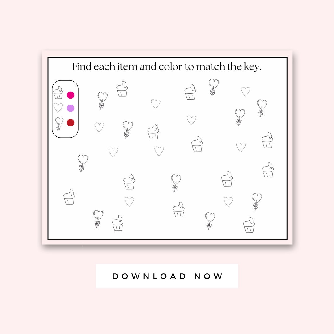 I Spy, Color Code, Search and Find Activity Sheet, Valentine's Day ...
