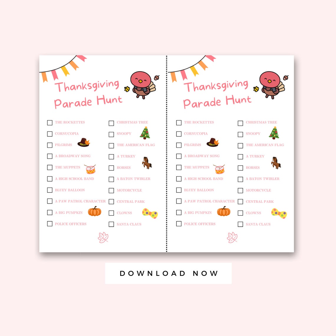 Thanksgiving Parade Scavenger Hunt, Printable Thanksgiving Kid Activity ...