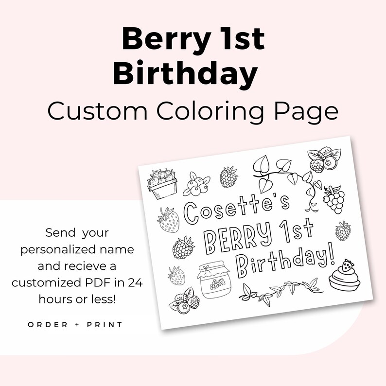 Personalized Berry 1st Birthday Coloring Page, One Year Old Birthday ...