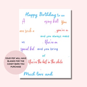 Candy Bar Poster for Kid Birthday 18x24 Inch, Boy or Girl Birthday Sign ...