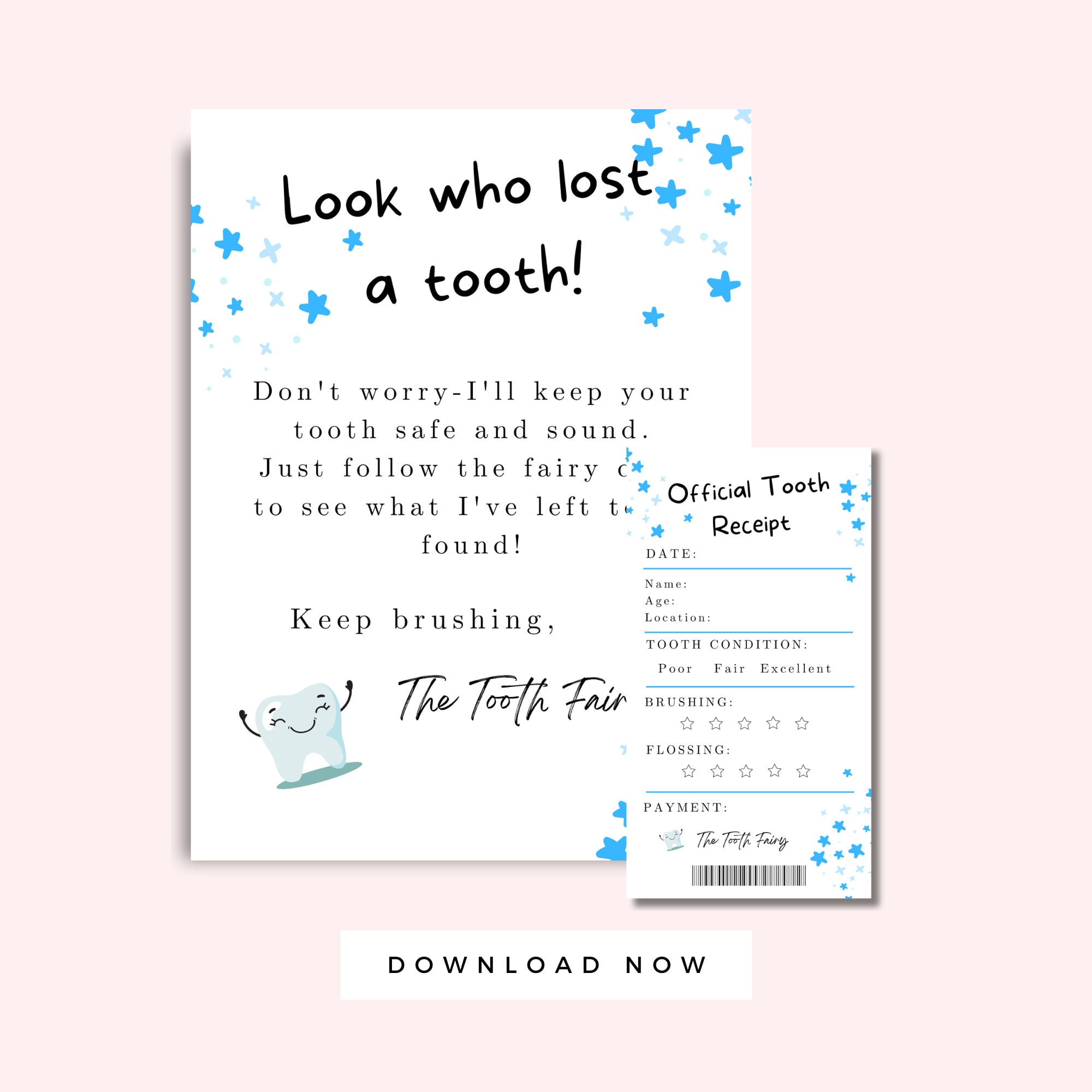 Tooth Fairy Letter and Lost Tooth Receipt for Kids Printable Blue ...