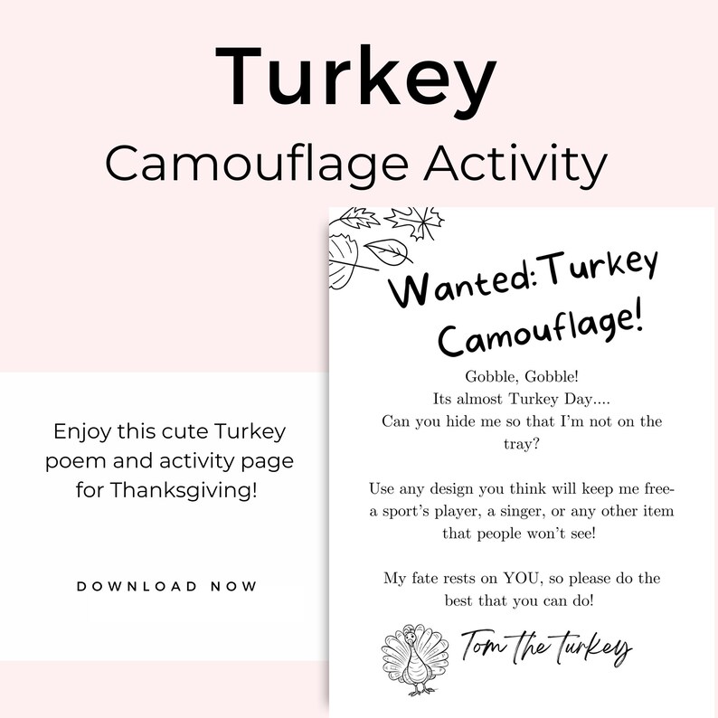 Turkey Disguise Craft, Turkey Camouflage Activity for Kids ...